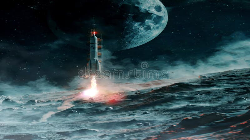 The Rocket Taking Off on the Moon Continues Its Journey through Space ...