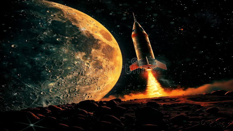 The Rocket Taking Off on the Moon Continues Its Journey through Space ...