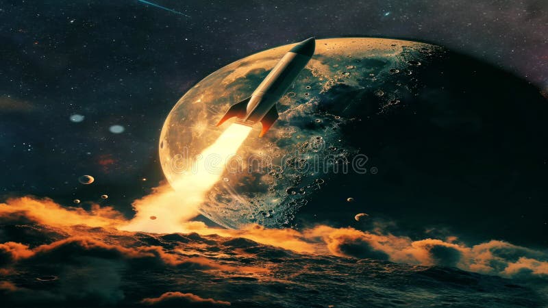 The Rocket Taking Off on the Moon Continues Its Journey through Space ...