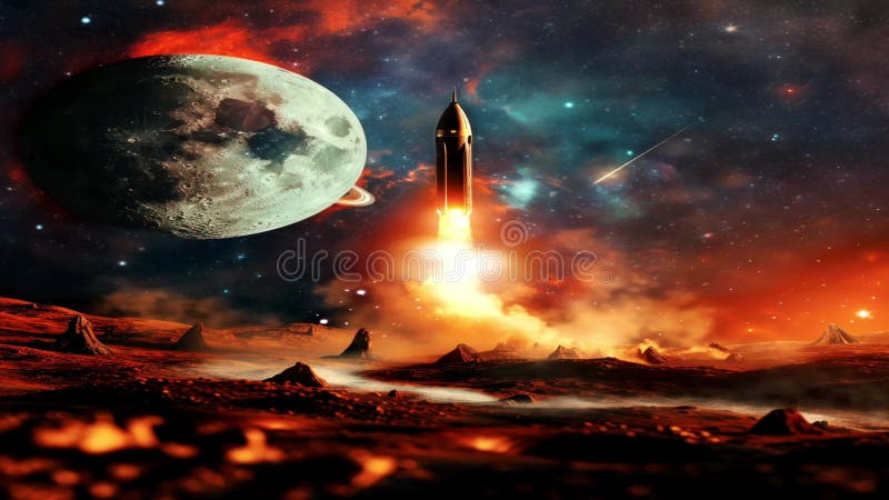 The Rocket Taking Off on the Moon Continues Its Journey through Space ...