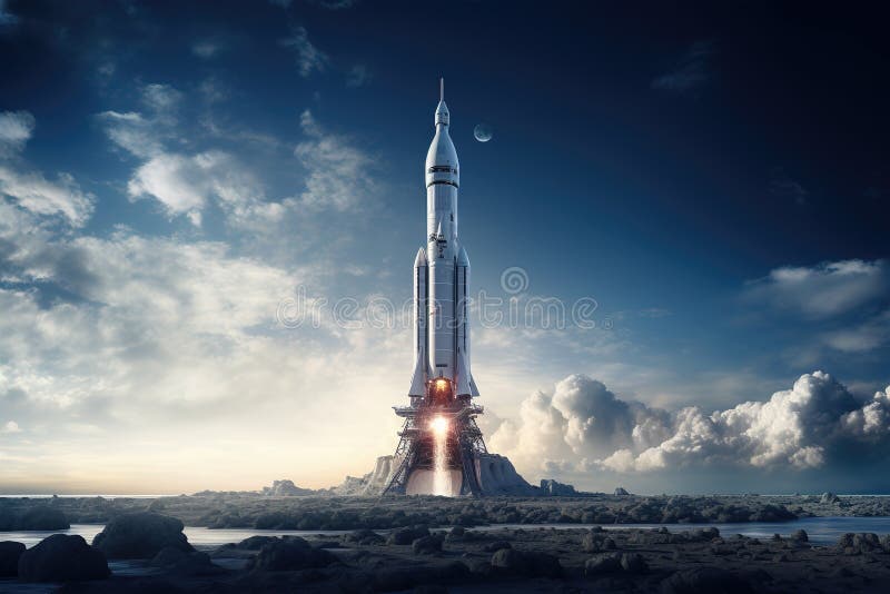 Rocket Taking Off from the Moon, Future Space Exploration, AI Generated ...