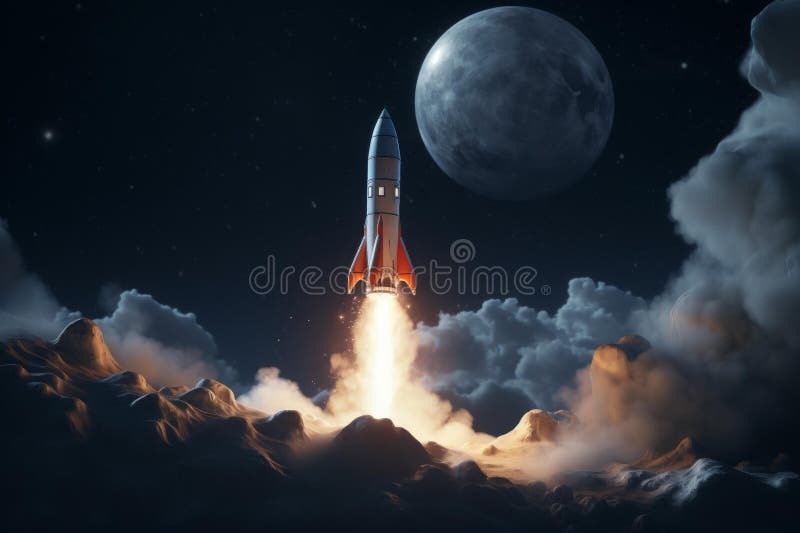 Rocket Taking Off Moon. Generate Ai Stock Image - Image of astronomy ...