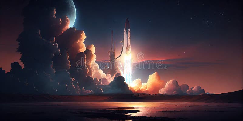 Rocket Taking Off from a Planet. Illustration. AI Stock Illustration ...