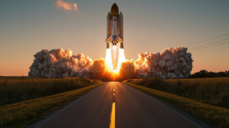 A Rocket is Taking Off from a Road Stock Illustration - Illustration of ...