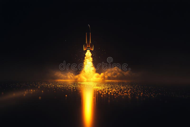 Rocket Taking Off in Silhouette Against Glowing Background Stock ...