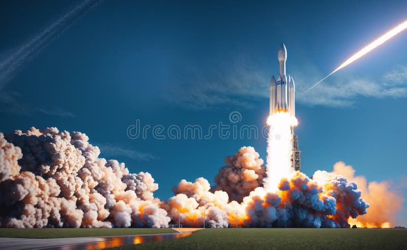 Rocket Taking Off into the Sky. Space Rocket Taking Off from the Ground ...