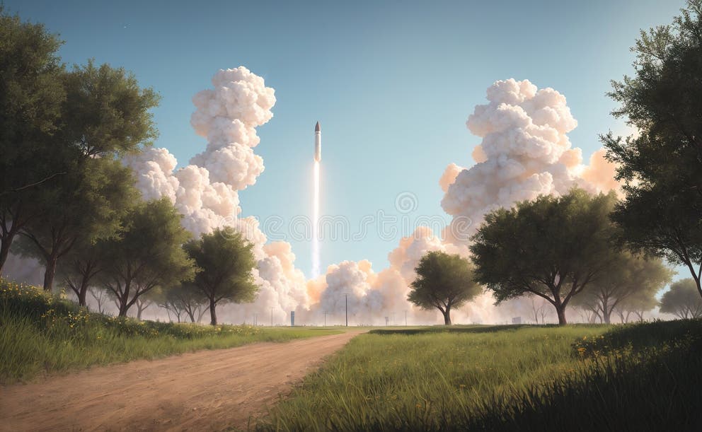 Rocket Taking Off into the Sky. Space Rocket Taking Off from the Ground ...