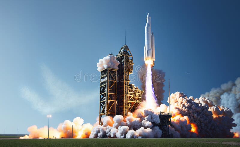 Rocket Taking Off into the Sky. Space Rocket Taking Off from the Ground ...