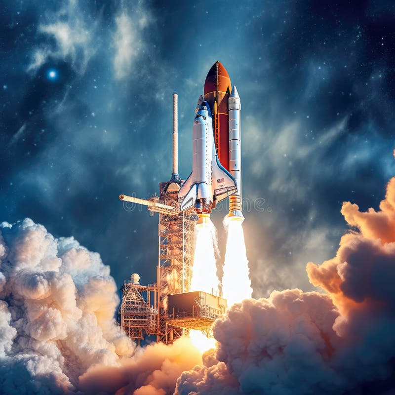 Rocket Taking Off into Space. Stock Illustration - Illustration of ...