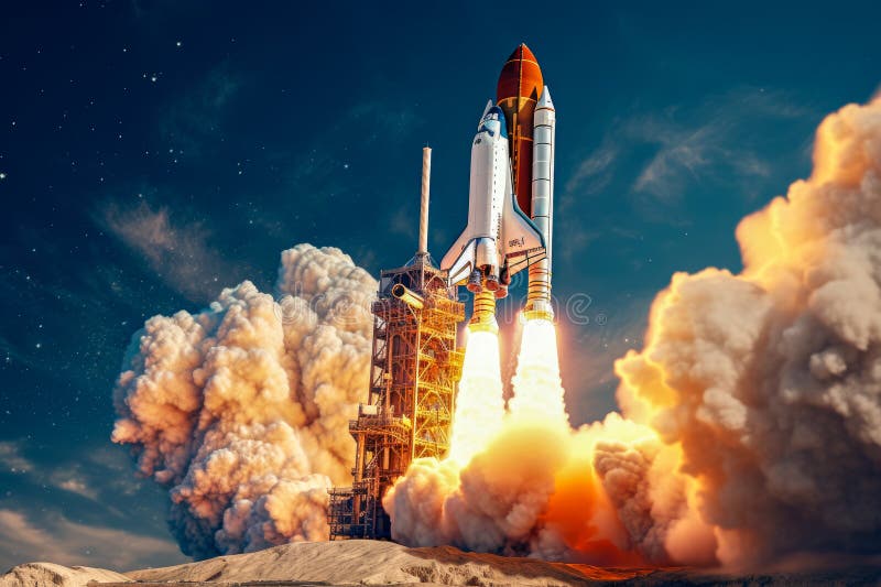 Rocket Taking Off into Space. Stock Illustration - Illustration of ...