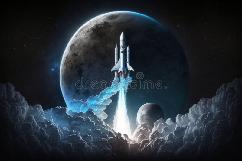 Rocket Taking Off into Space. Mixed Media Stock Illustration ...