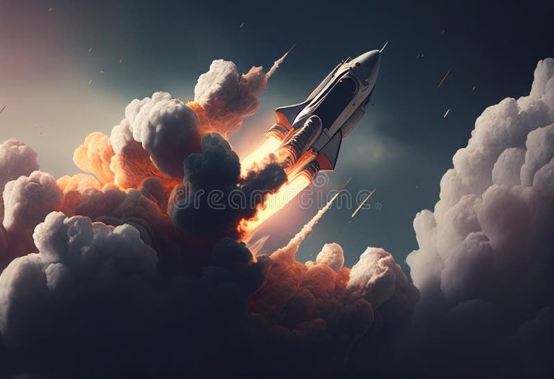 Rocket Taking Off into Space. Mixed Media. Mixed Media Stock ...