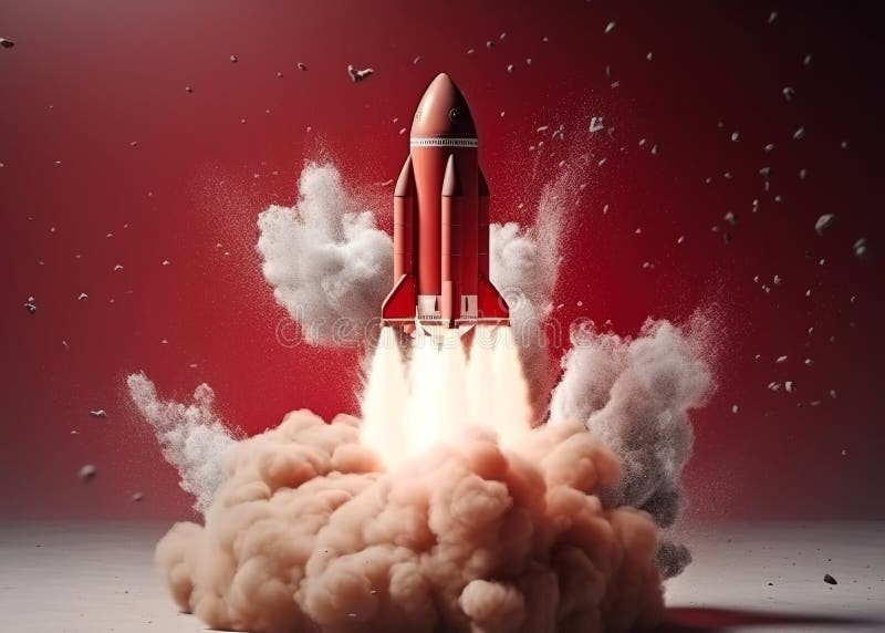 Rocket Taking Off into Space. Rocket with Smoke Flies into Space ...