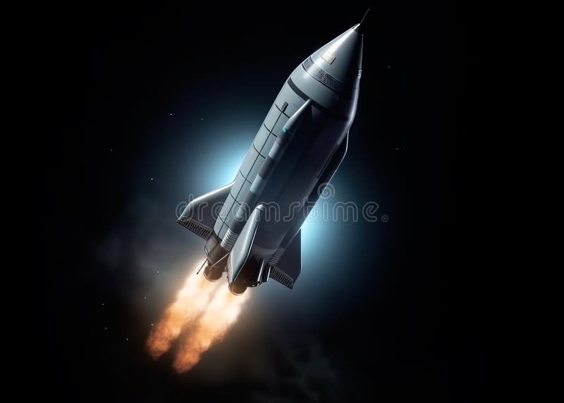 Rocket Taking Off into Space. Rocket with Smoke Flies into Space ...