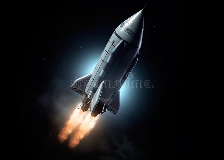 Rocket Taking Off into Space. Rocket with Smoke Flies into Space ...