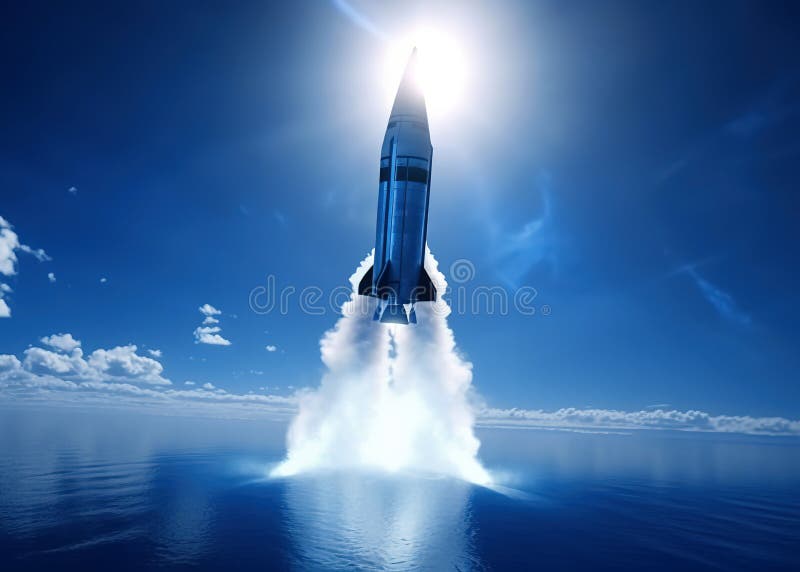 Rocket Taking Off into Space. Rocket with Smoke Flies into Space ...