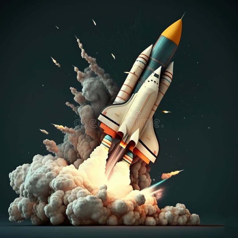 Rocket Taking Off into Space. Rocket with Smoke Flies into Space ...