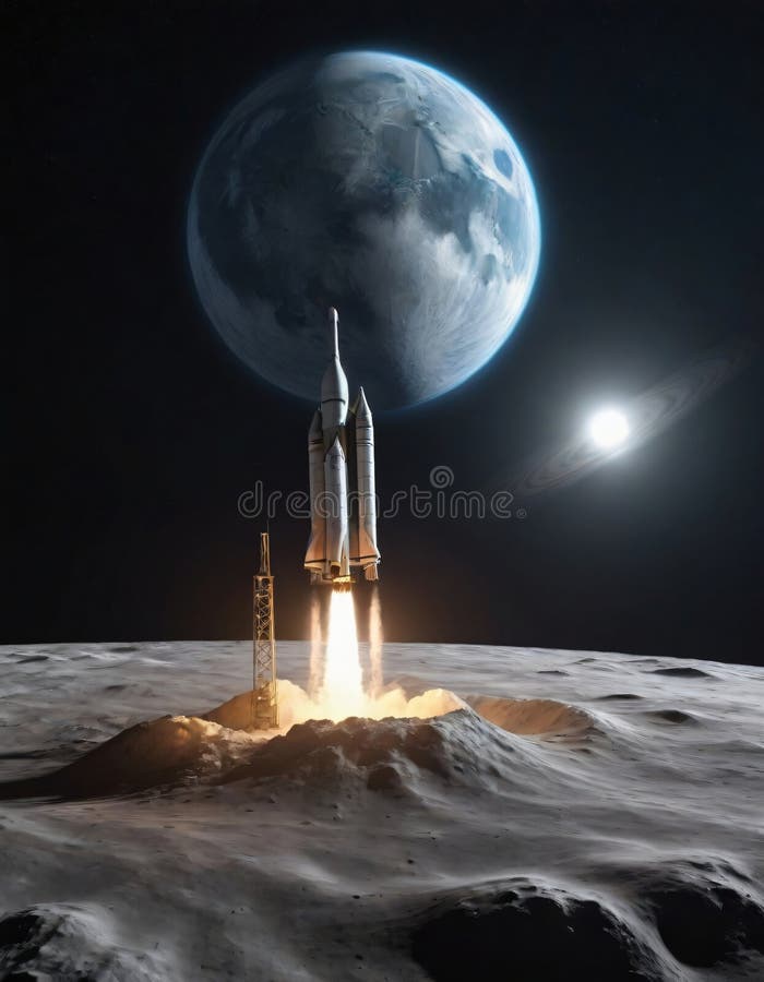 Rocket Taking Off from an Unknown Planet with the Globe in the ...