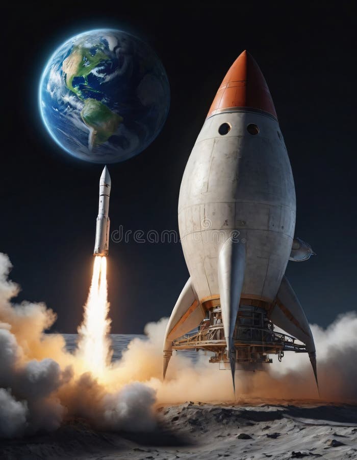 Rocket Taking Off from an Unknown Planet with the Globe in the ...