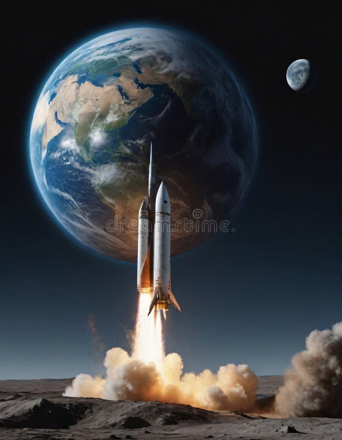 Rocket Taking Off from an Unknown Planet with the Globe in the ...