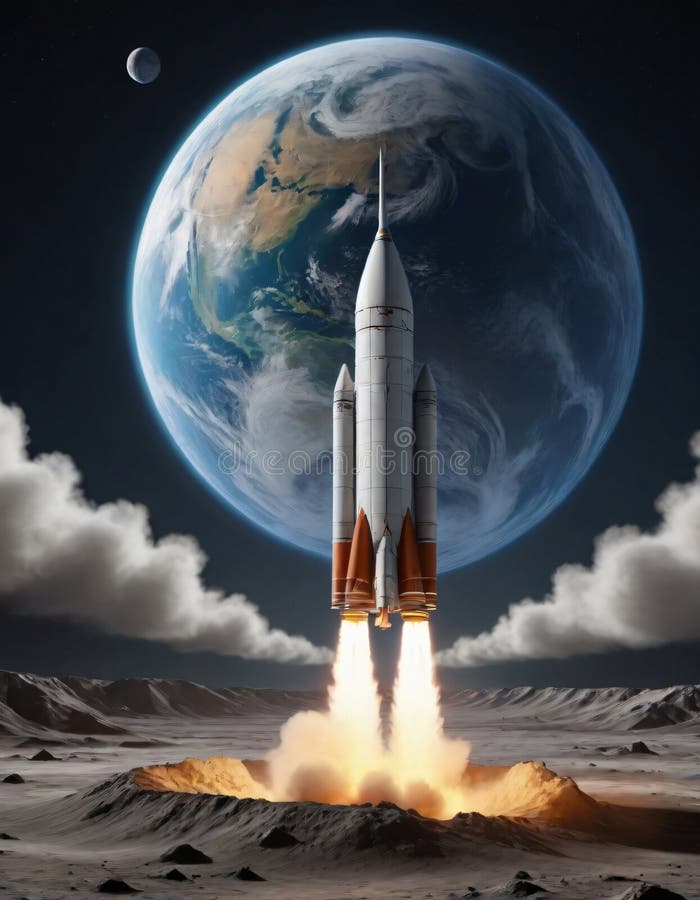 Rocket Taking Off from an Unknown Planet with the Globe in the ...