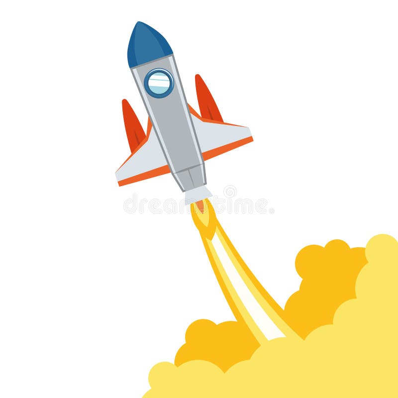 Rocket Taking Off in White Background Stock Vector - Illustration of ...