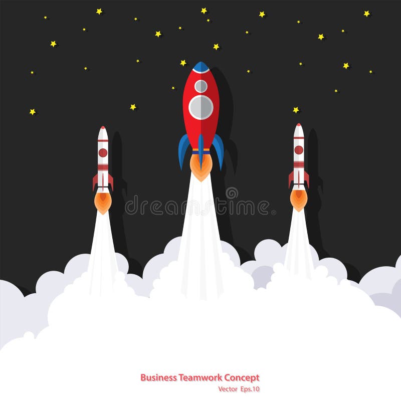 Rocket Team Ship in a Flat Style Stock Vector - Illustration of galaxy ...