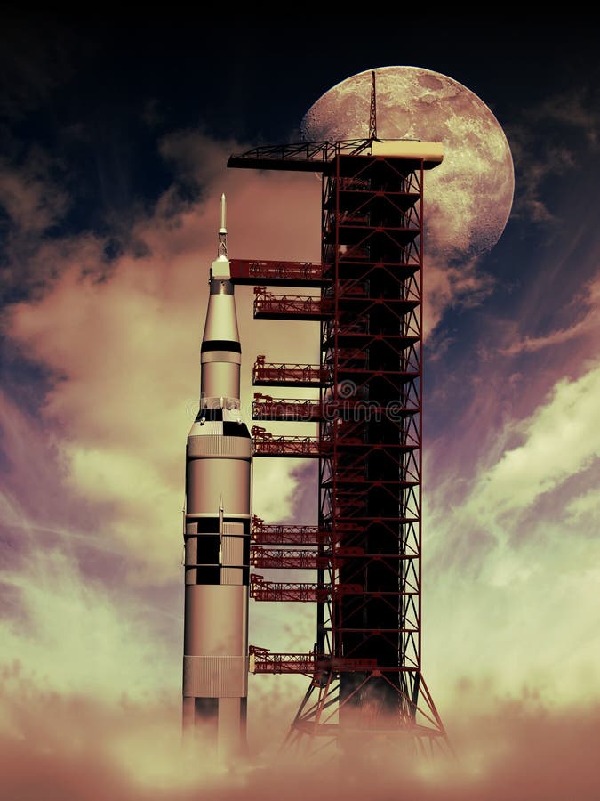 Rocket to the Moon stock illustration. Illustration of america - 23858606