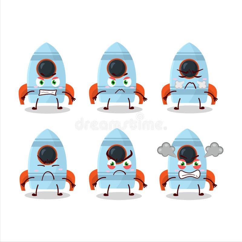 Rocket Toy Cartoon Character with Various Angry Expressions Stock ...