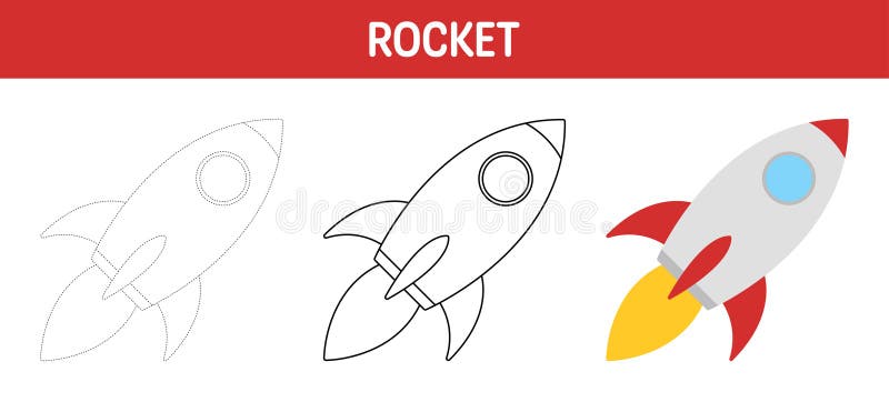 Rocket Tracing and Coloring Worksheet for Kids Stock Vector ...