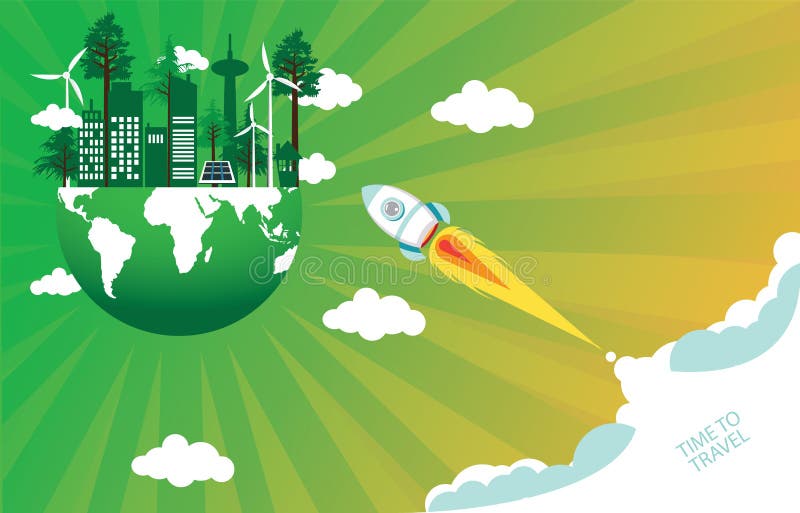 Rocket Transport Move To Green World Stock Vector - Illustration of ...