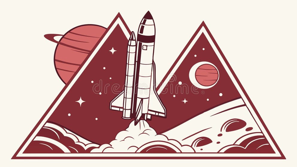 Rocket in Triangular Cosmic Frame, Abstract Space Art, Vector Design ...