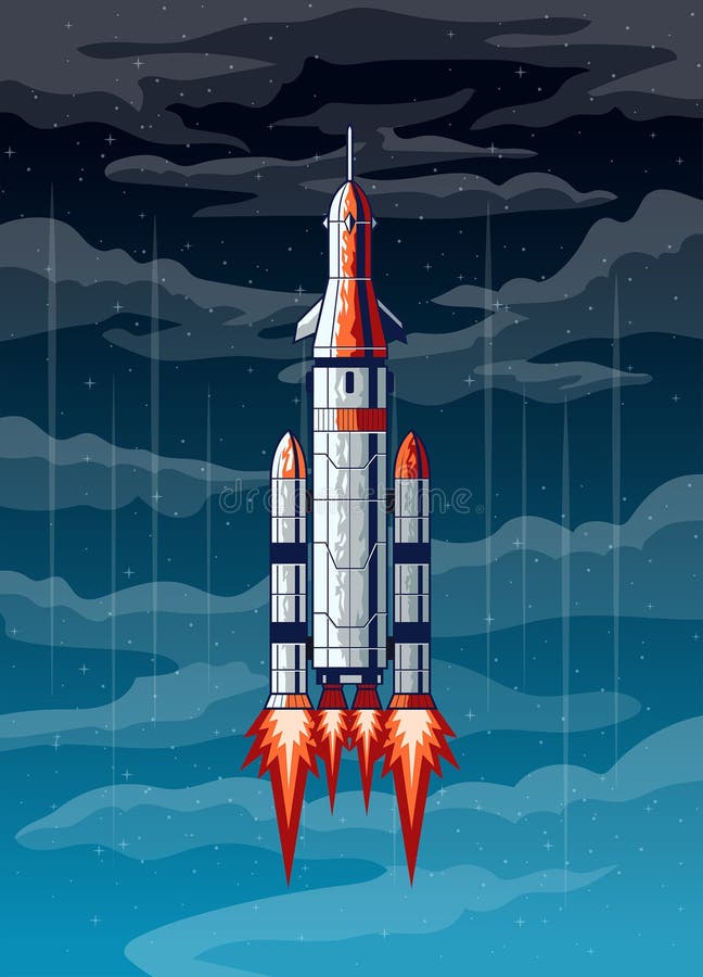 Rocketed Space Ship Launch in the Starry Night Stock Vector ...