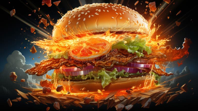Rocketing Flavor: Fly Burger Blast. Created with Generative AI Stock ...