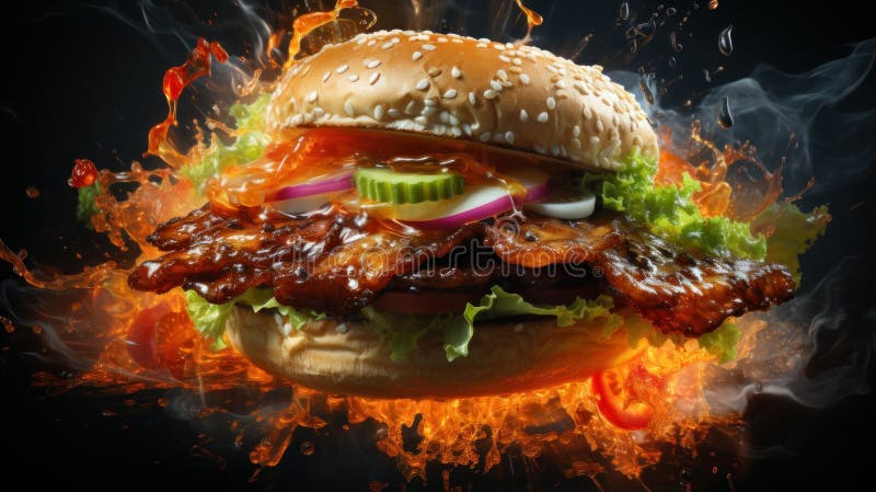 Rocketing Flavor: Fly Burger Blast. Created with Generative AI Stock ...
