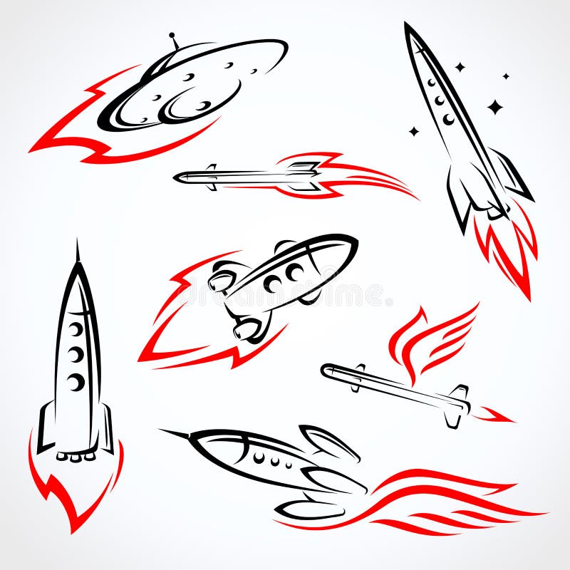 Rockets Collection Set. Vector Stock Vector - Illustration of shape ...