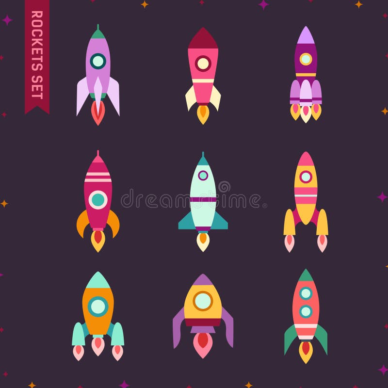 Rockets Flat Icon Set. Clean and Simple Design. Stock Vector ...