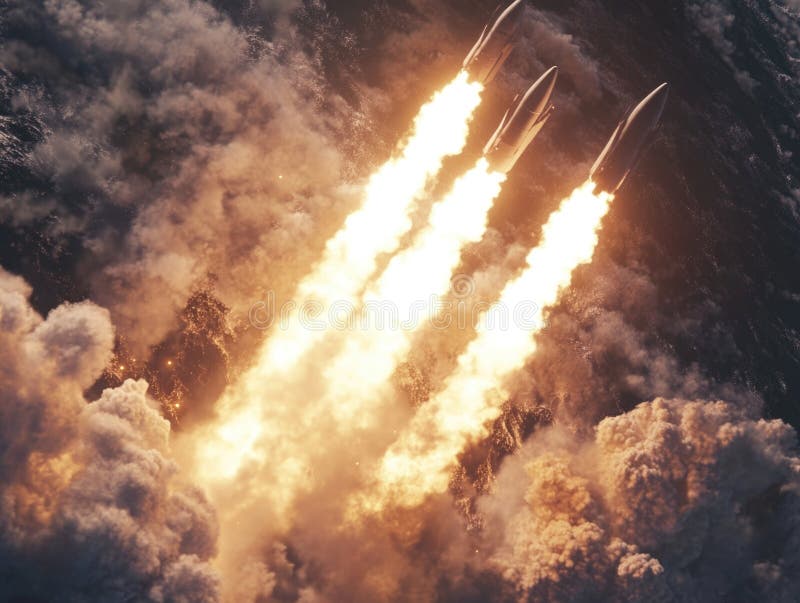 Rockets in flight stock photo. Image of science, flight - 381618234