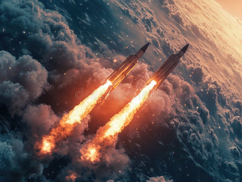 Rockets in flight stock image. Image of atmosphere, smoke - 381972033