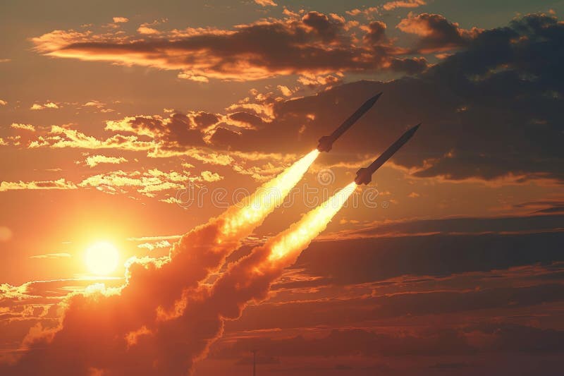 Rockets Fly in the Sky, Concept of War, Nuclear Weapons Stock Photo ...