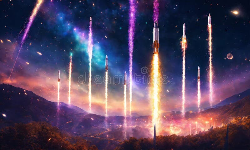 Rockets Fly into the Sky. Selective Focus Stock Image - Image of ...