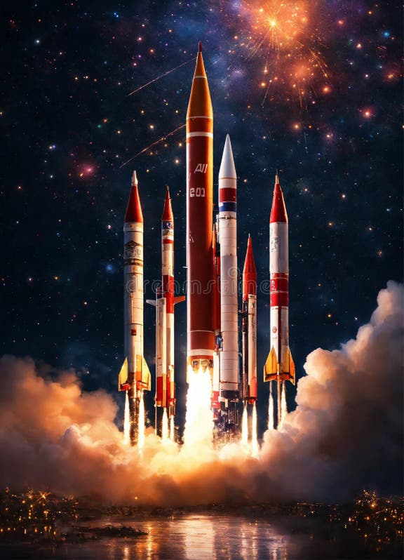 Rockets Fly into the Sky. Selective Focus Stock Photo - Image of blue ...