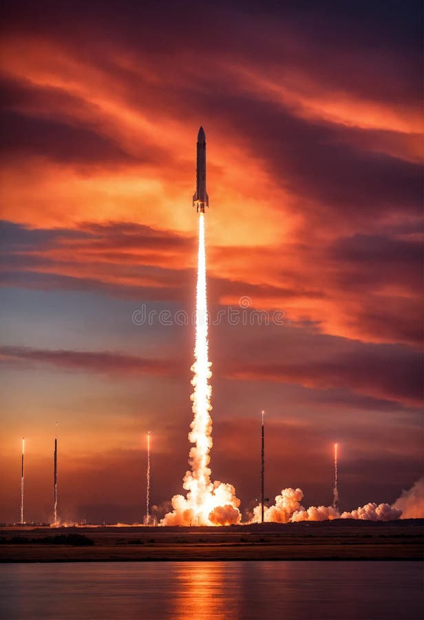 Rockets Fly into the Sky. Selective Focus Stock Image - Image of light ...