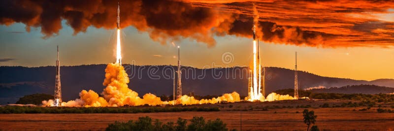 Rockets Fly into the Sky. Selective Focus Stock Image - Image of travel ...