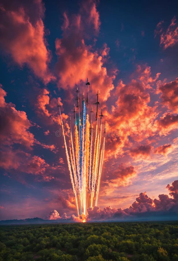 Rockets Fly into the Sky. Selective Focus Stock Photo - Image of banner ...