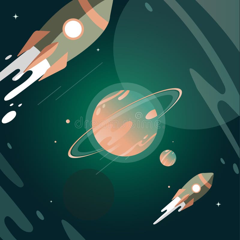 Rockets Fly To the Galaxy, Explore Outer Space Planets. Stock Vector ...