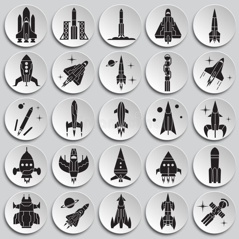 Rockets Icons Set on Plates Background for Graphic and Web Design ...