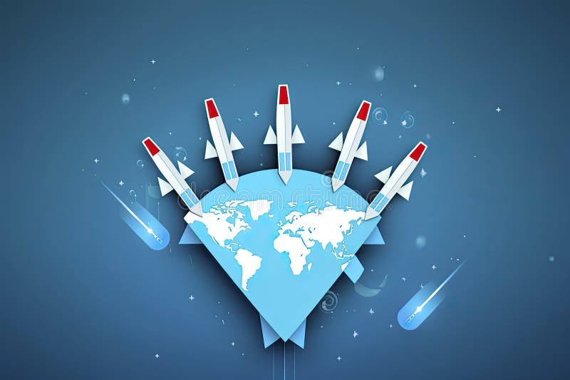 Rockets Launch with Communication and Security Icon on the World Map ...