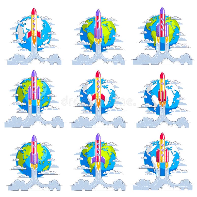 Rockets Launch Over Planet Earth into Undiscovered Space. Explore ...