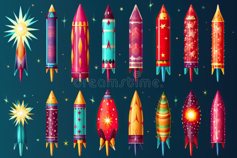 Rockets for Launching Fireworks on a Blue Background. Stock Image ...